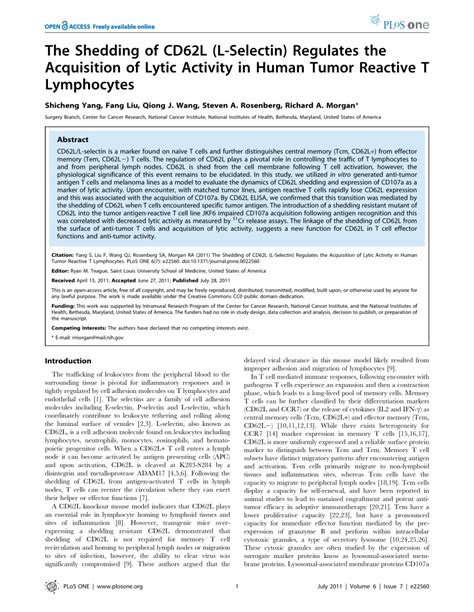 Pdf The Shedding Of Cd62l L Selectin Regulates The Acquisition Of