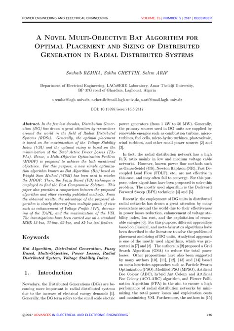 Pdf A Novel Multi Objective Bat Algorithm For Optimal Placement And