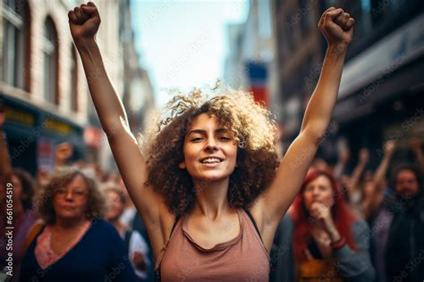 In The Midst Of A Vibrant Protest A Woman Raises Her Arms Her Armpit