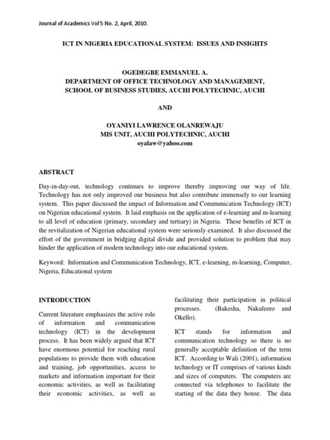 Ict In Nigeria Educational System Pdf Educational Technology