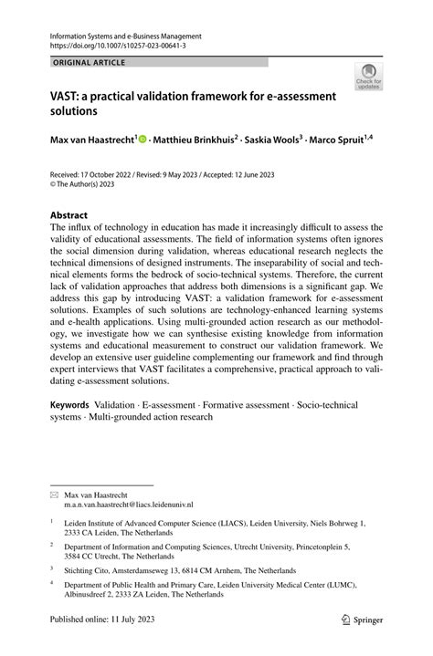 Pdf Vast A Practical Validation Framework For E Assessment Solutions