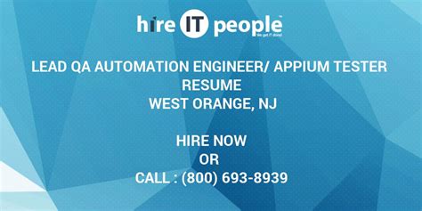 Lead Qa Automation Engineerappium Tester Resume West Orange Nj Hire