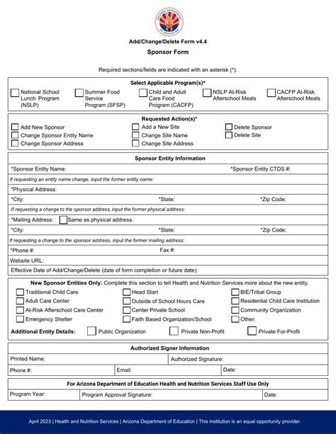 Arizona Add Change Delete Form Sponsor Form Fill Out Sign Online