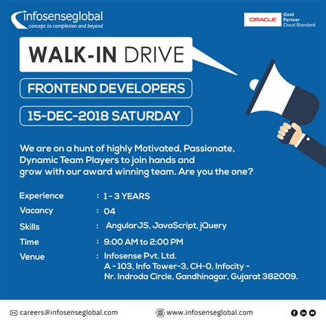 infosenseglobal — walk in drive for frontend developers skills
