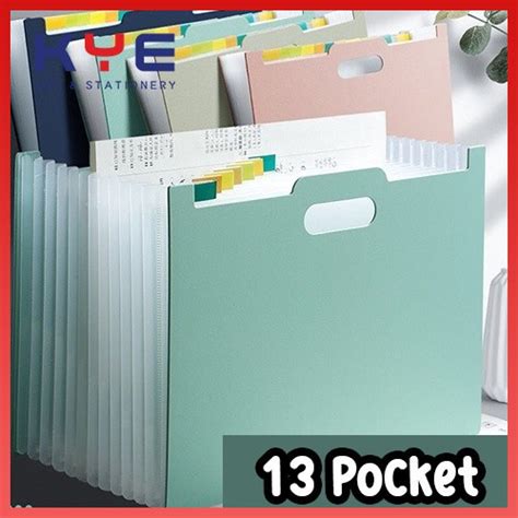 [13 Pockets] Expanding File Folder A4 Document Organizer High Capacity Business Filing Box With