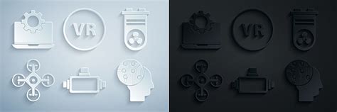 가상 현실 안경 비디오 그래픽 카드 드론 인간 두뇌 디지털 회로 기판 노트북 및 기어 아이콘을 설정합니다 벡터 3차원 형태에