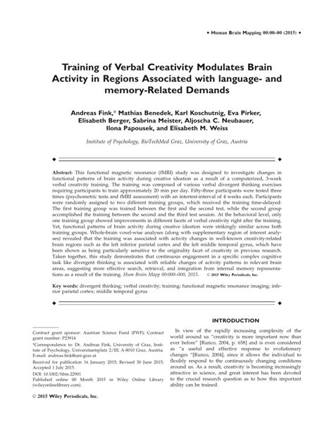 Pdf Training Of Verbal Creativity Modulates Brain Activity In Regions