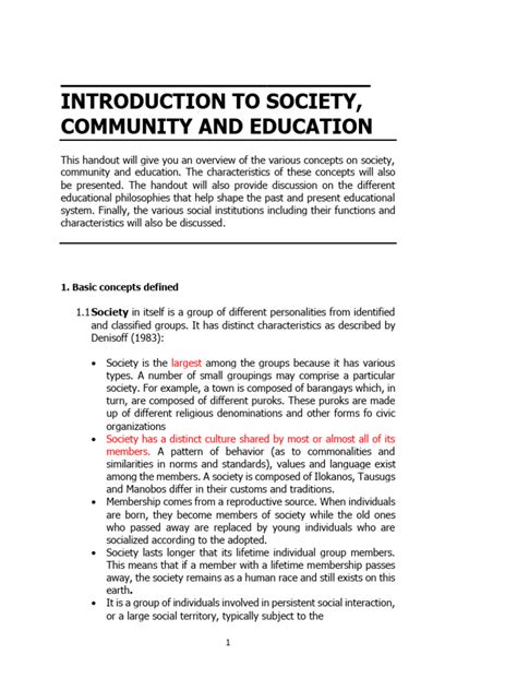 A Module 1 Unit 1 Introduction To Society Community And Education