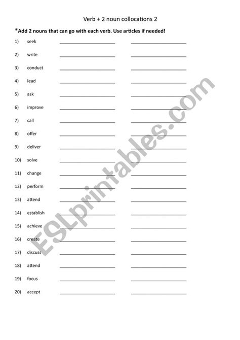 Verb 2 Noun Collocations 2 Esl Worksheet By Itfc2025