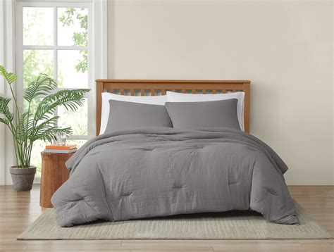 Truly Soft Crinkle Garment Wash Grey Fullqueen 3 Piece Comforter Set