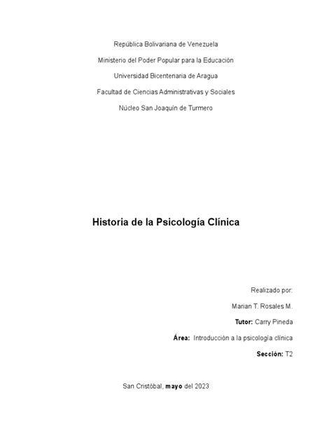 Evolución De La Psicología Clínica Pdf Sicología Psicoterapia