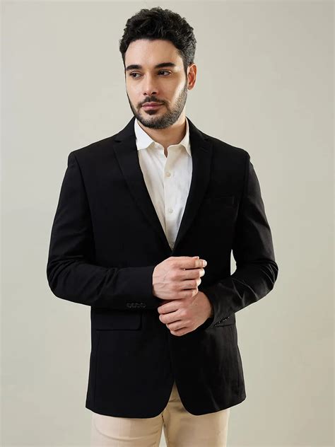 Mens Black Structure Slim Fit Blazers Tim Paris