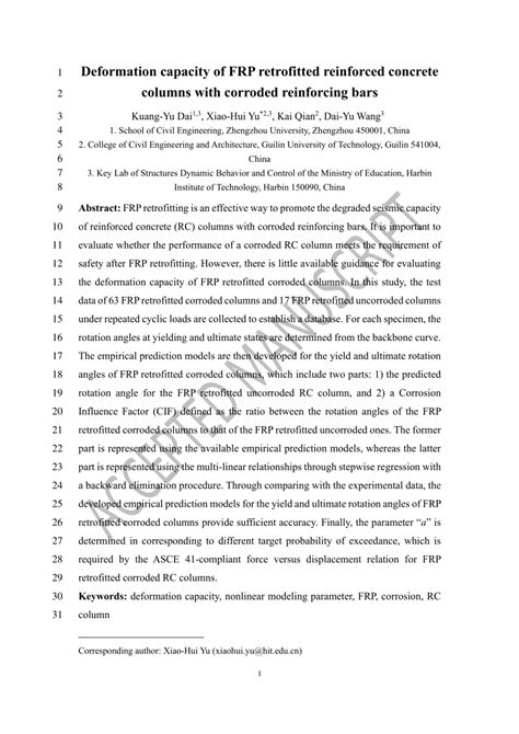Pdf Deformation Capacity Of Frp Retrofitted Reinforced Concrete Columns With Corroded