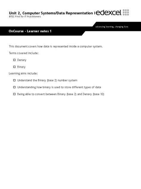 Computer System Data Representation I Learner Notes 1 Unit 2 Pdf
