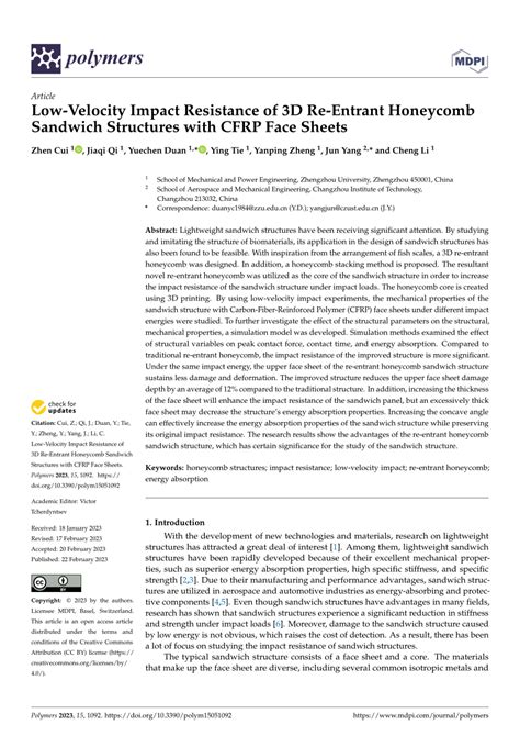 Pdf Low Velocity Impact Resistance Of 3d Re Entrant Honeycomb Sandwich Structures With Cfrp