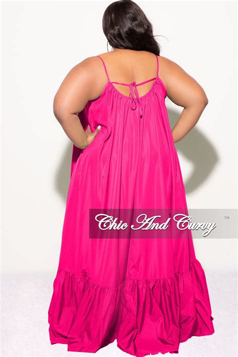 Final Sale Plus Size Spaghetti Strap Peasant Maxi In Fuchsia