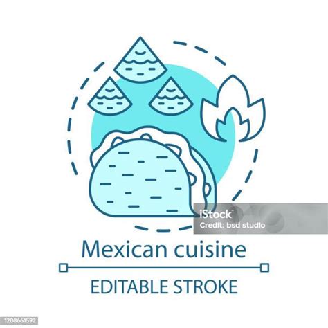 멕시코 요리 개념 아이콘입니다 칠리 패스트 푸드 히스패닉 길거리 음식 멕시코 토르티야 요리 매운 타코와 나초 아이디어 얇은 라인 일러스트 벡터 절연 윤곽선 도면 편집 가능한