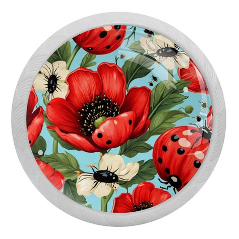 Ladybird Ladybug Coccinella Septempunctata Pattern 4pcs Cabinet Knobs Pulls Fluorescent Drawer