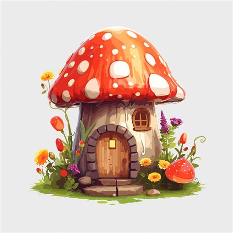 Premium Psd Cute Mushroom House Floral Cartoon Illustration