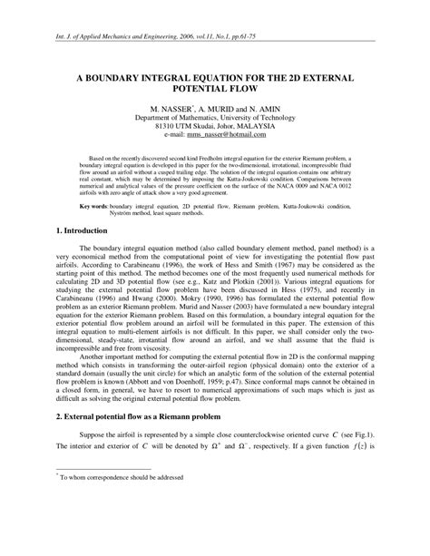 pdf a boundary integral equation for the 2d external potential flow