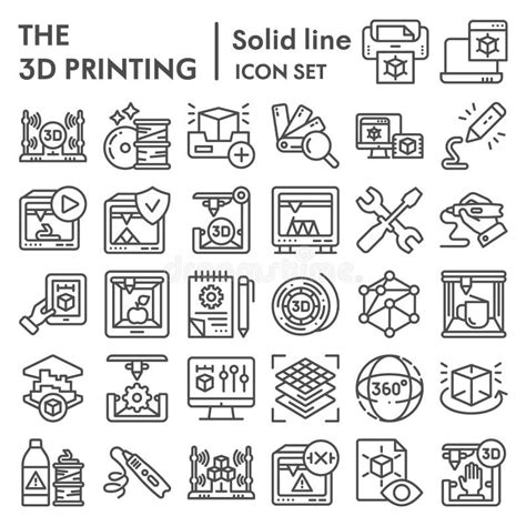 3d Printing Line Icon Set 3d Print Industry Symbols Collection Vector Sketches Logo