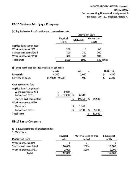 Cost Accounting Homework Assignment 6 Solutions And Analysis Studocu