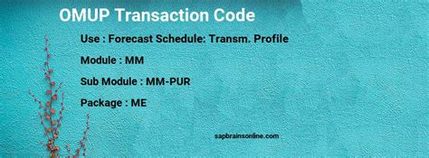 Omup Sap Tcode For Forecast Schedule Transm Profile