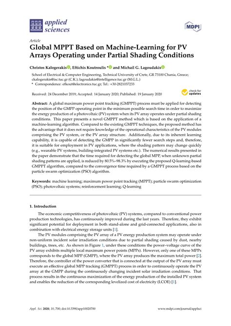 pdf global mppt based on machine learning for pv arrays operating