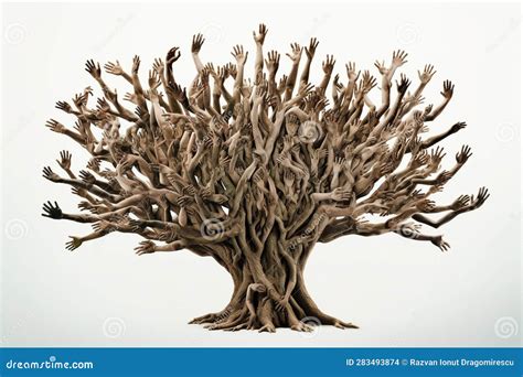 Tree Formed Entirely By Interconnected Human Figures Symbolizing Unity