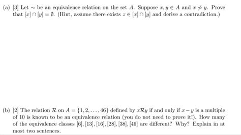 Solved Let Be An Equivalence Relation On The Set A Chegg