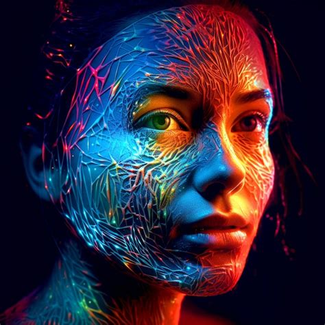 Premium Ai Image Womens Face With Glowing Digital Light Lines On Dark