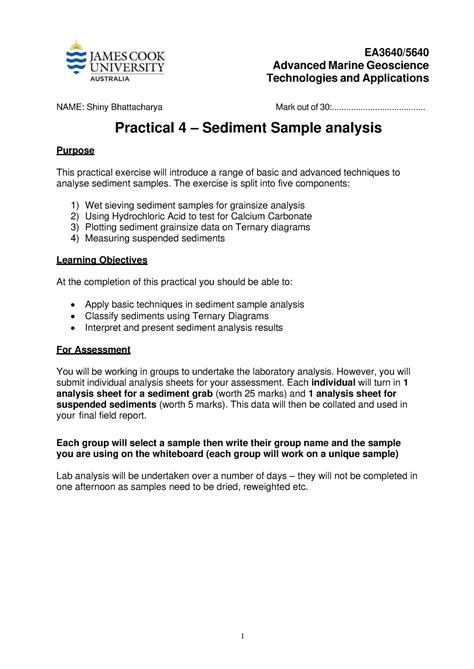 Marine Geoscience Sediment Assignment Ea3640 Advanced Marine Geoscience Technologies And