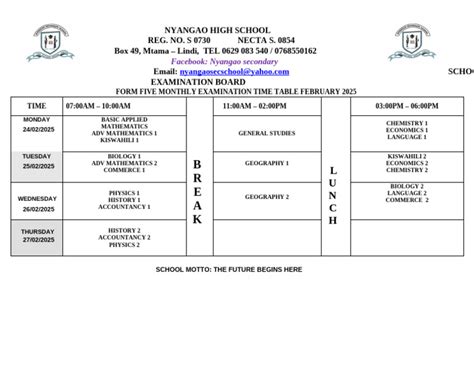 F5 Time Table Monthly Feb 2025 Pdf