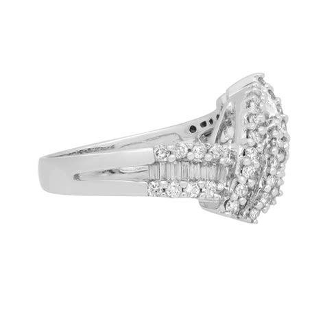 130cttw Baguette And Round Cut Diamond Cocktail Ring 14k White Gold