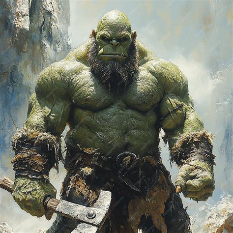A Tall Ogre Lumbers Forward Ready To Swing A Massive Battleaxe