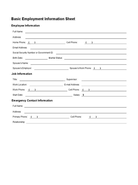 Employee Information Sheet Pdf