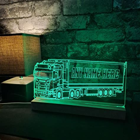 Personalised Scania Lorry With Trailer Led Lamp Night Light Stock Car And Banger Toy Tracks