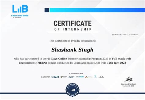 Shashank Singh On Linkedin Internship Internshipcompletion Fullstackwebdevelopment Experience
