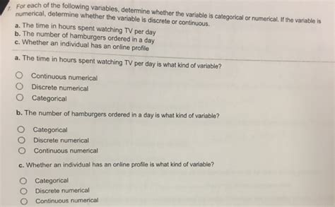 solved for each of the following variables determine