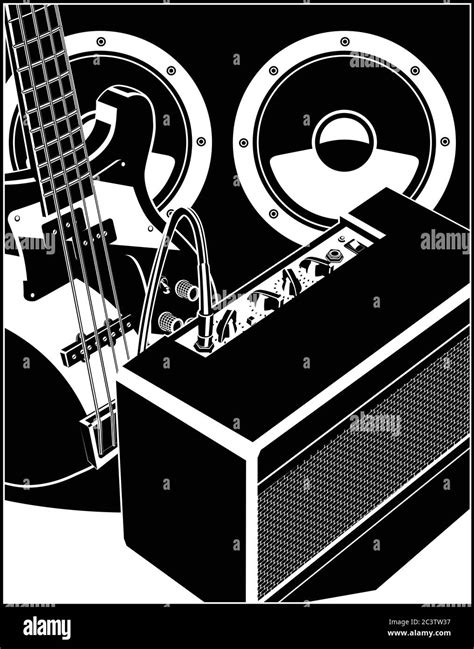 Stylized Vector Illustration Of An Electric Guitar Guitar Amplifier And Powerful Speaker Stock