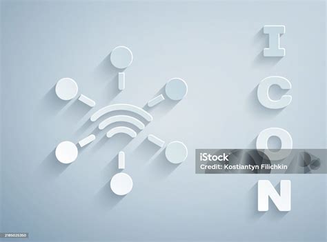 종이 컷 네트워크 아이콘이 회색 배경에 고립되어 있습니다 글로벌 네트워크 연결 글로벌 기술 또는 소셜 네트워크 점과 선을 연결합니다 페이퍼 아트 스타일 벡터 3차원 형태에