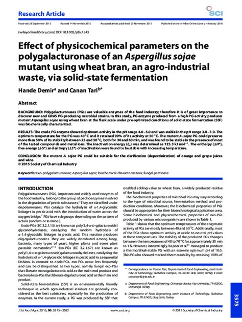 Pdf Effect Of Physicochemical Parameters On The Polygalacturonase Of Anaspergillus Sojaemutant