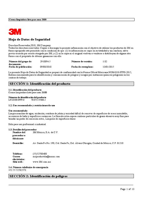 Crema Limpiadora Lista Para Usar 3m® Pdf
