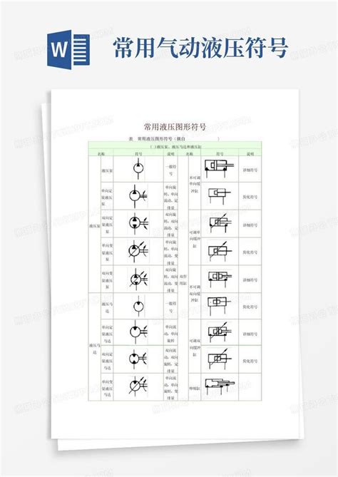 常用气动液压符号word模板下载 编号qvazxomp 熊猫办公