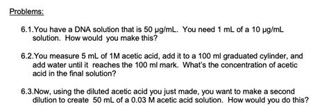 Solved You have a DNA solution that is μg mL You need Chegg com