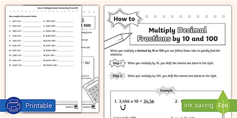 How To Multiply Decimal Fractions By 10 And 100 Activity Sheet