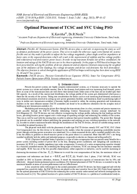 pdf optimal placement of tcsc and svc using pso