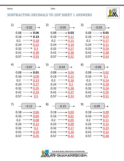 Decimal Subtraction Worksheets Decimal Subtraction Worksheets