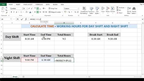 Calculate Time in Excel - Working hours for Day Shift and Night Shift | Day shift, Working hours ...