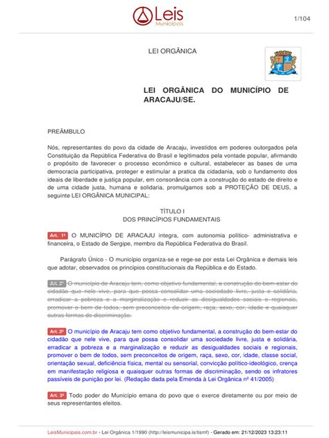 lei organica 1 1990 aracaju se consolidada [15 04 2011] pdf
